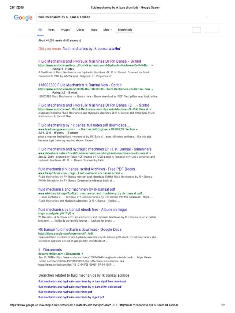 Fluid Mechanics by RK Bansal Scribde - Google Search | PDF | Scribd | E ...