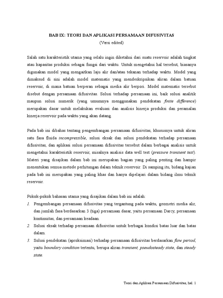 I-Bab Ix - Teori Dan Aplikasi Persamaan Difusivitas Versi Edited Taufiq | PDF | Metode & Bahan ...