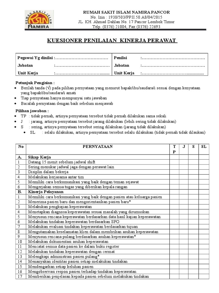 Kuesioner Penilaian Kinerja Perawat | PDF