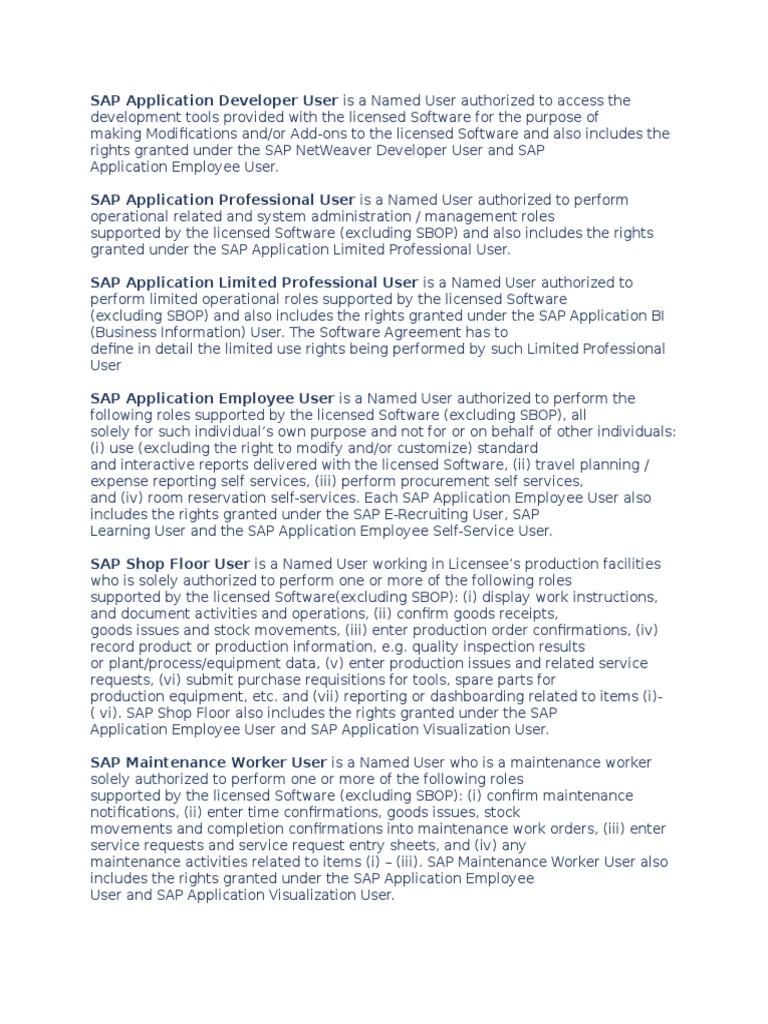SAP License Definitions | PDF | License | Sap Se