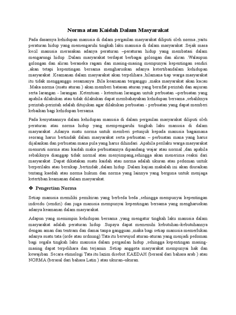 Peran Norma dalam Kehidupan Masyarakat | PDF | Gaya Hidup