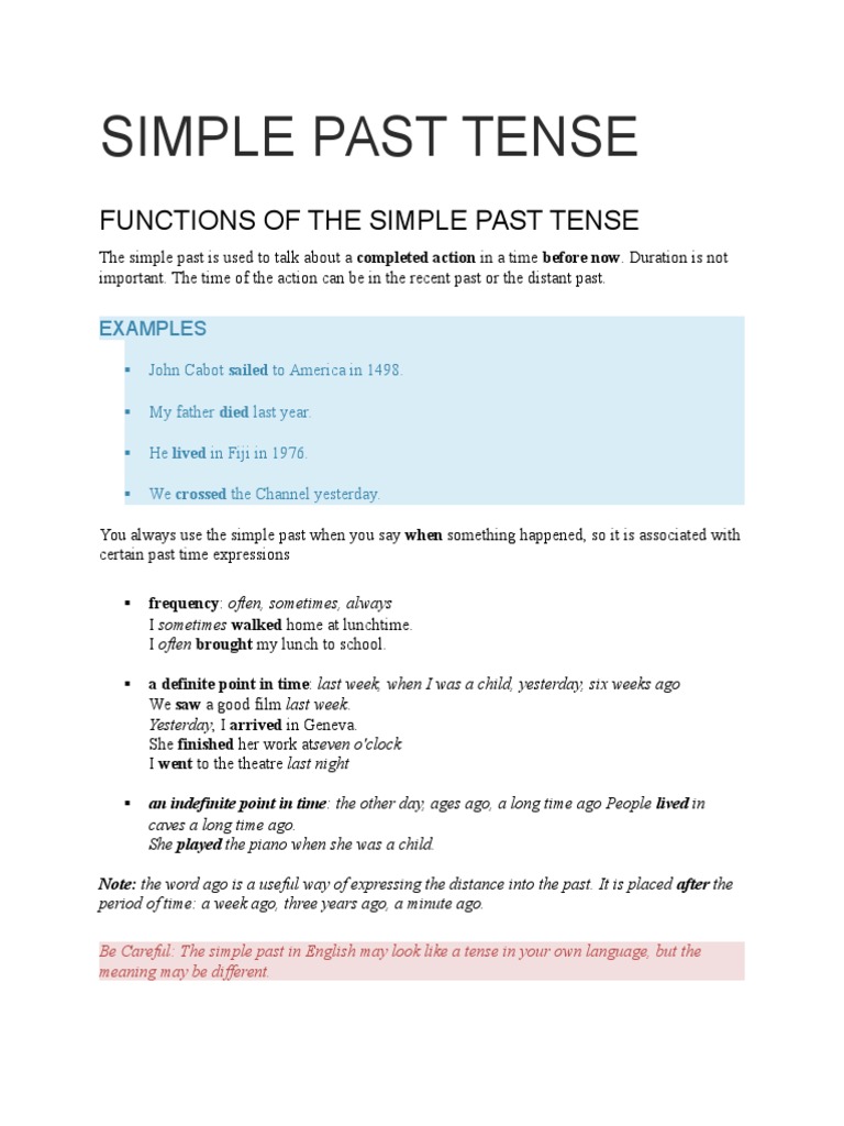 Simple Past Tense | PDF | Perfect (Grammar) | John Lennon