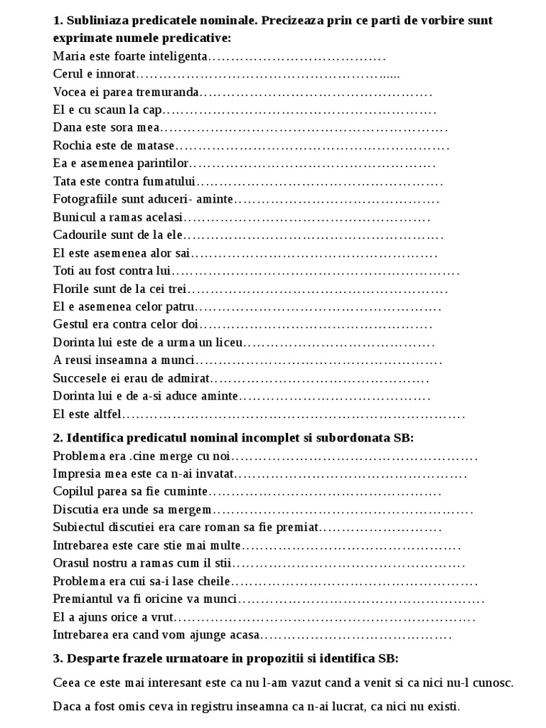 Romana Fisa Predicat Nominal | PDF