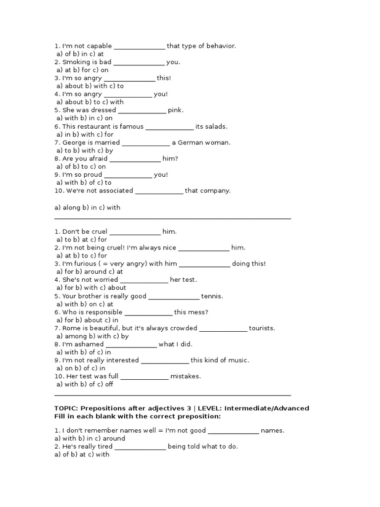 Prepositions After Adjectives | PDF