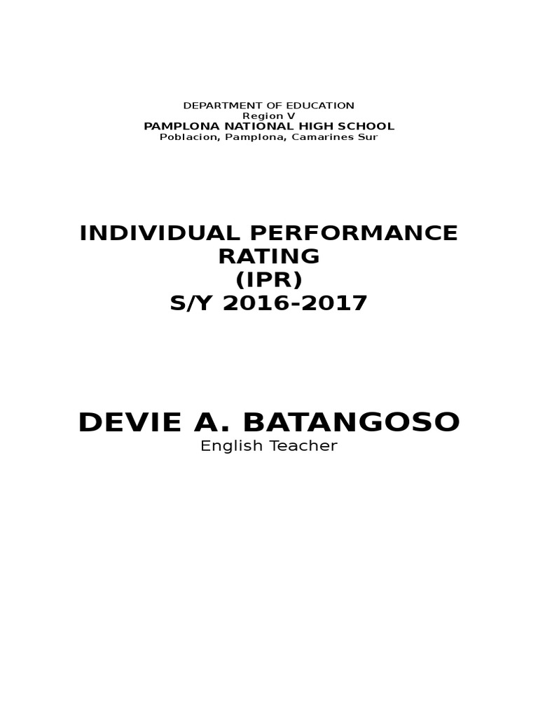 Devie A. Batangoso: Individual Performance Rating (IPR) S/Y 2016-2017 | PDF