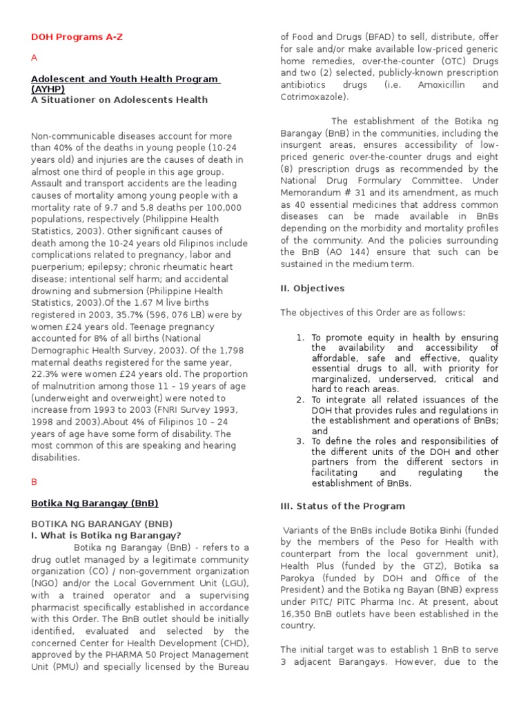 DOH Programs A-Z | PDF | Influenza Pandemic | Dentistry