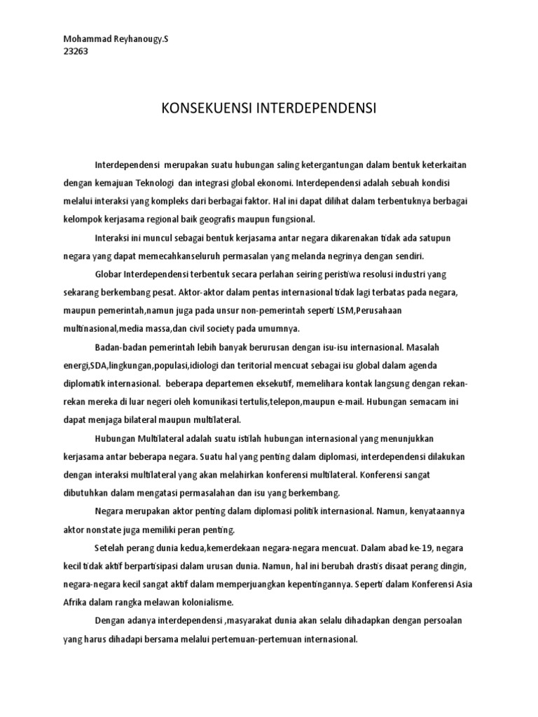 Konsekuensi Interdependensi | PDF