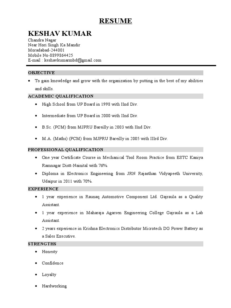 Resume Keshav Kumar: Objective | PDF