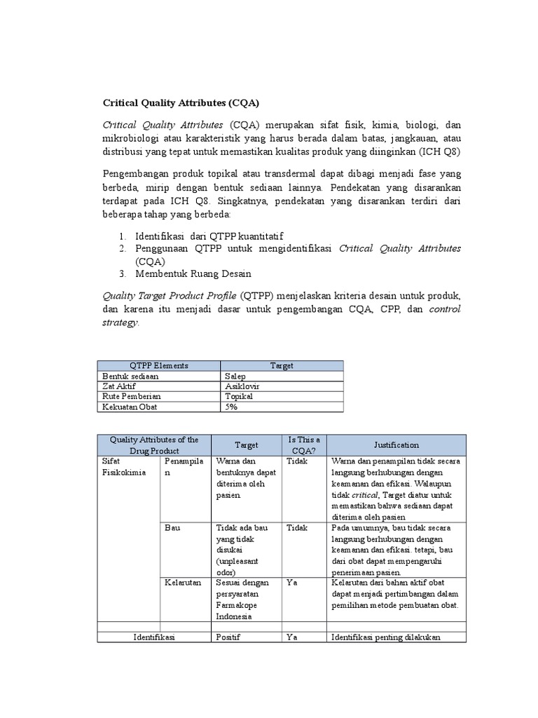 Critical Quality Attributes | PDF