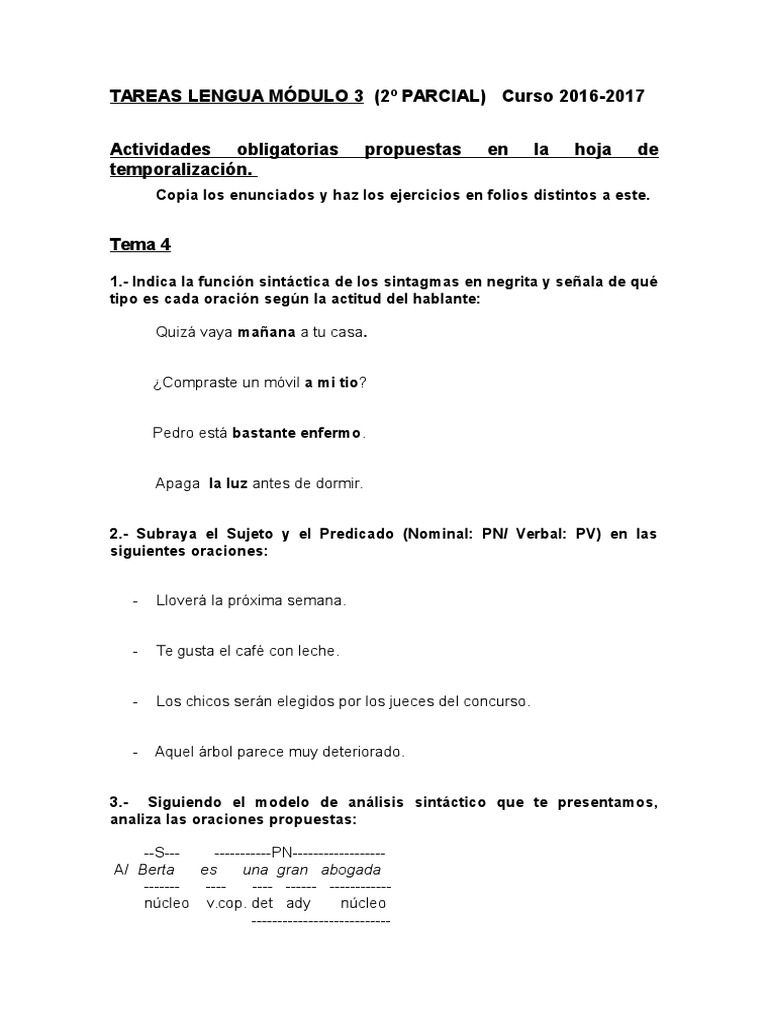 Tareas Lengua Módulo 3 Tema 4 2º Parcial 16-17 | PDF