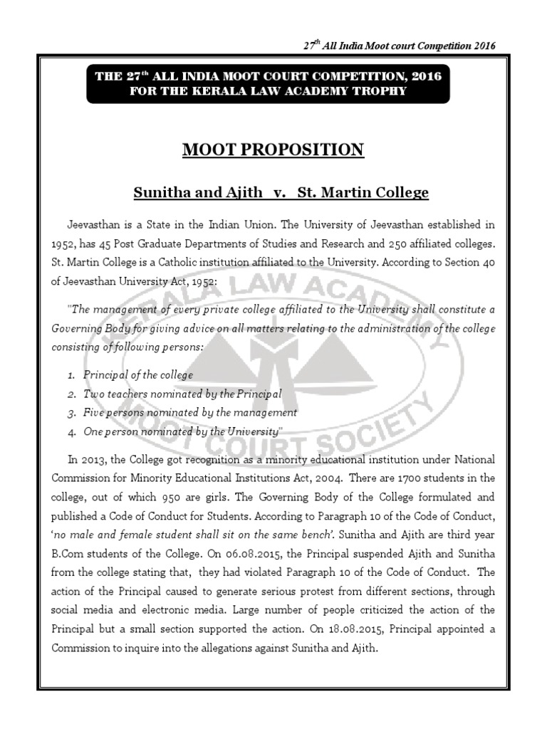 Moot-Proposition 27th Kerala | College | Common Law