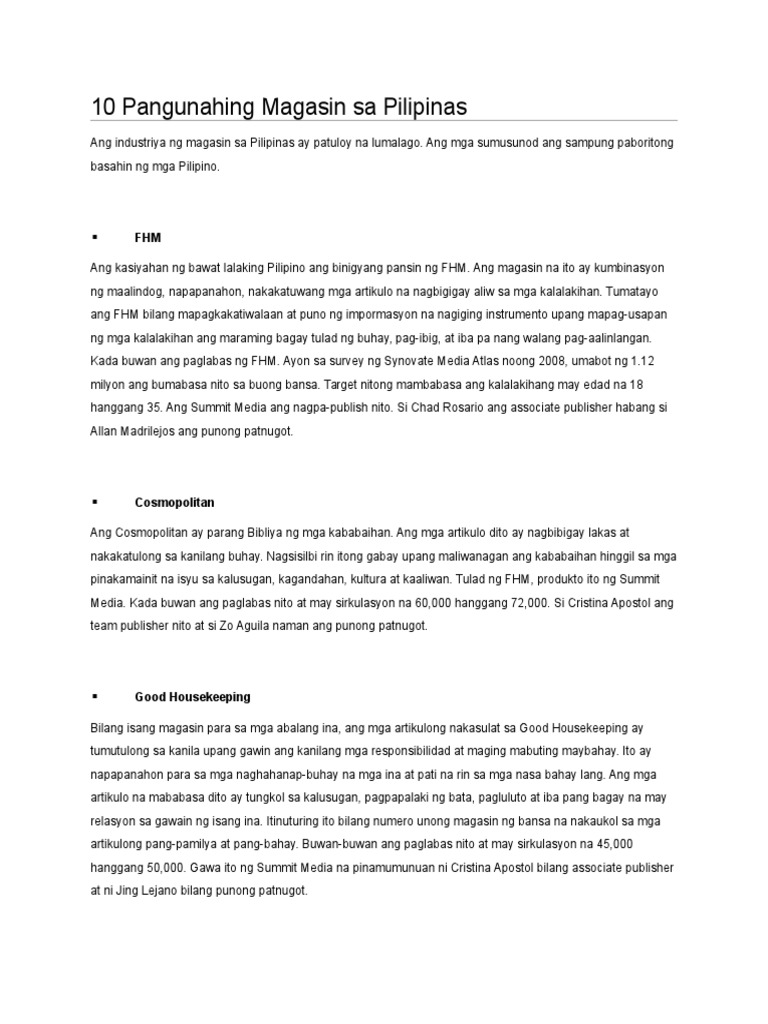 10 Pangunahing Magasin Sa Pilipinas | PDF