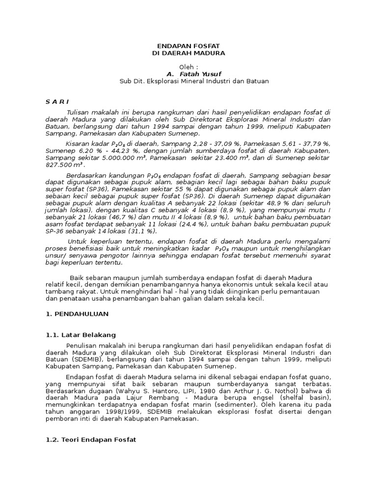Endapan Fosfat di Madura: Analisis dan Potensi | PDF | Ilmu Sosial ...