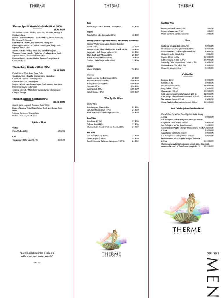 Therme Elysium Drinks Menu | PDF | Martini (Cocktail) | Drink