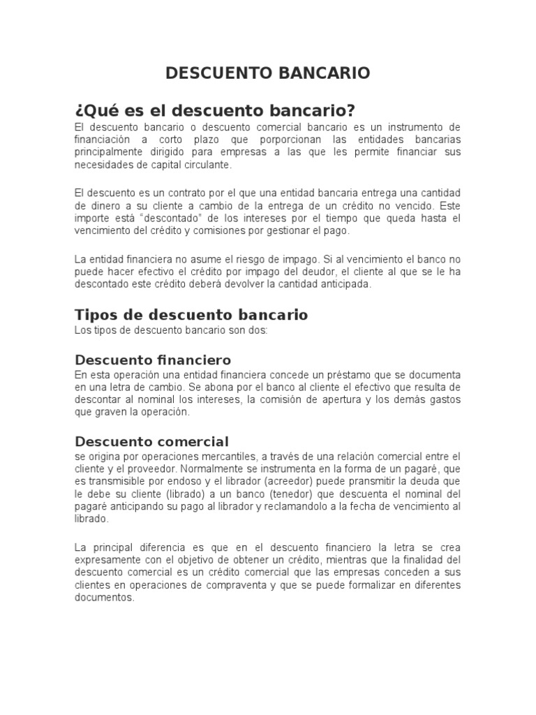 Descuento Bancario | PDF | Bancos | Interés