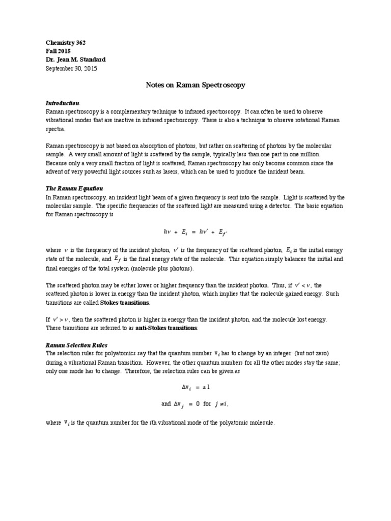 Raman Spectral Notes | PDF | Raman Spectroscopy | Spectroscopy