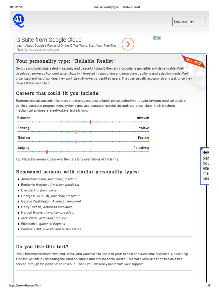 Your Personality Type - 'Reliable Realist' | PDF | Personality Type ...