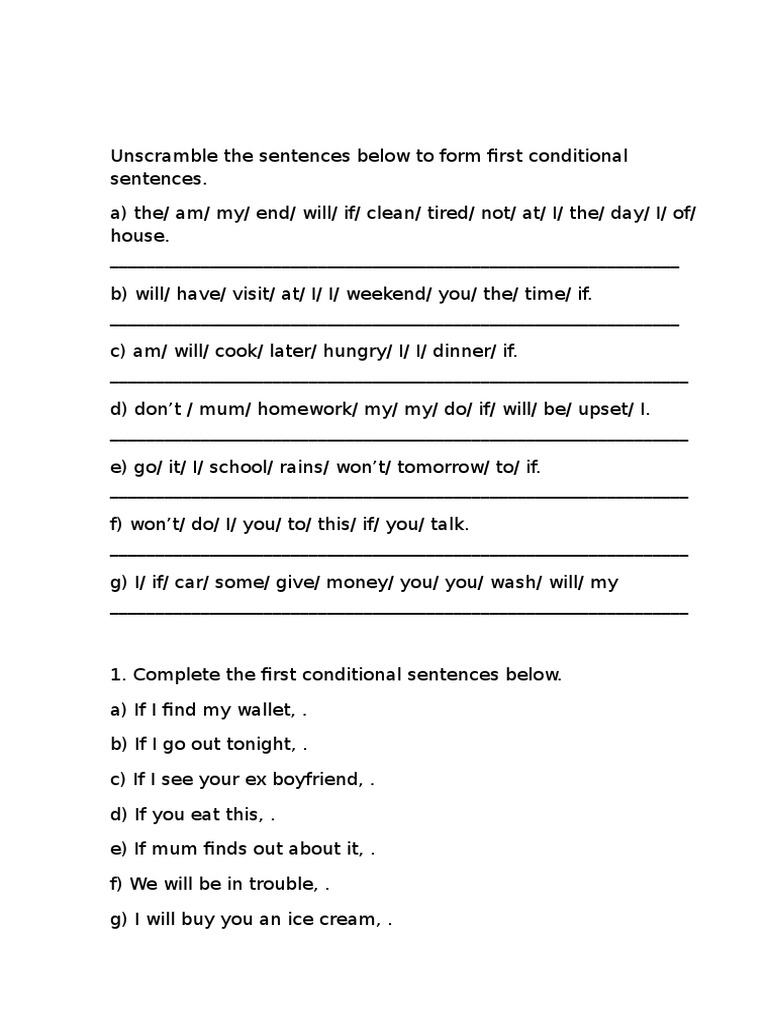 Unscramble First Conditional Sentences | PDF