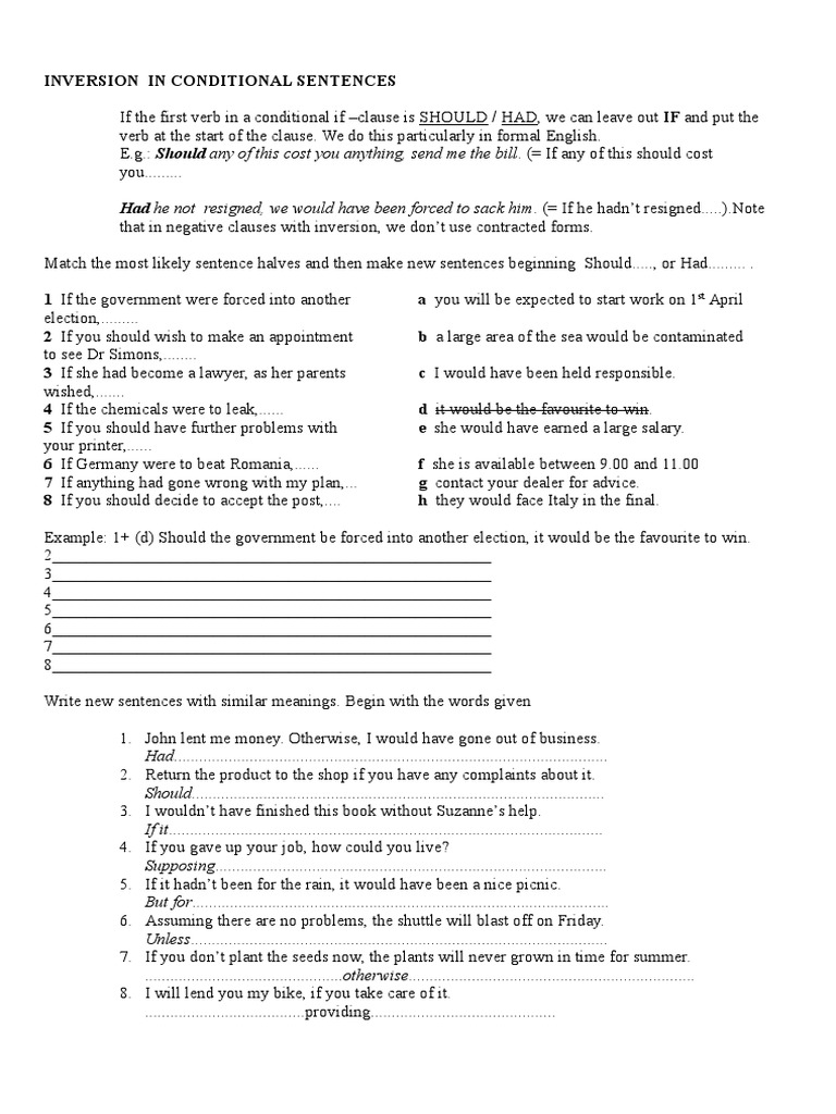 Should / Had inversion in conditional sentences | PDF | Sentence ...