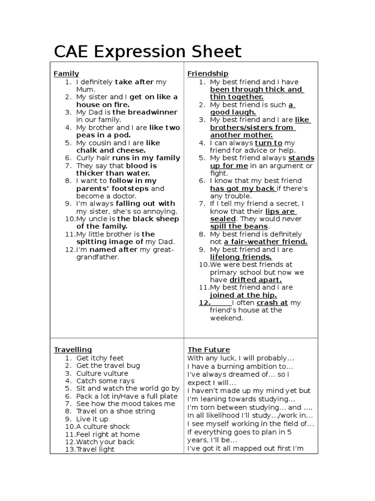 CAE Speaking Expressions Guide | PDF | Cooking, Food & Wine