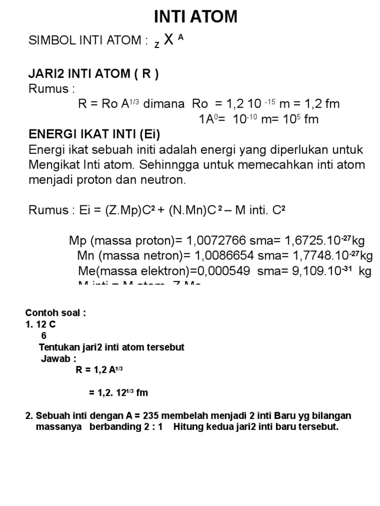 Fisika Inti: Rumus & Contoh Soal | PDF