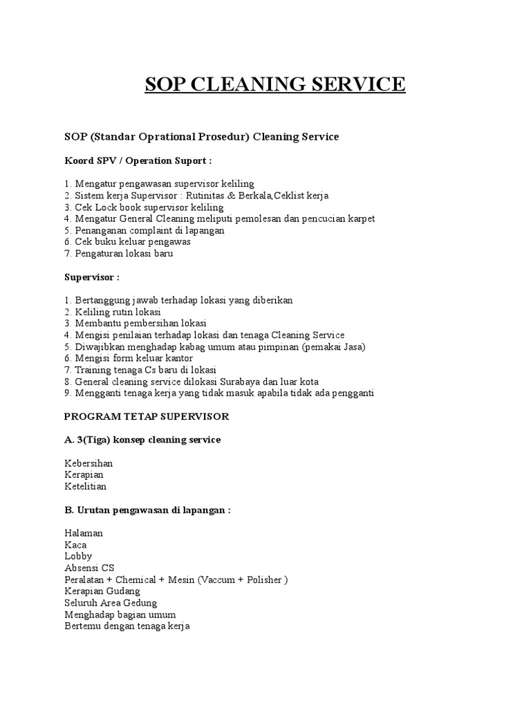 SOP Cleaning Service dan Standar Kerja | PDF
