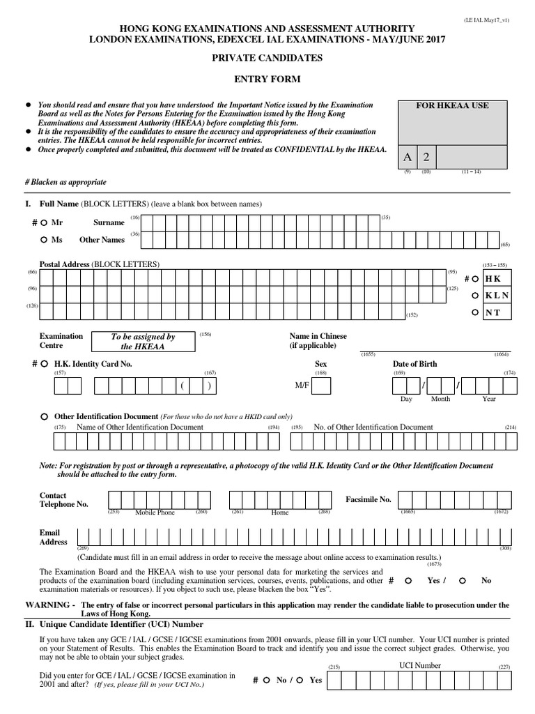 LE IAL Private Entry | PDF | Identity Document | Gce Advanced Level ...