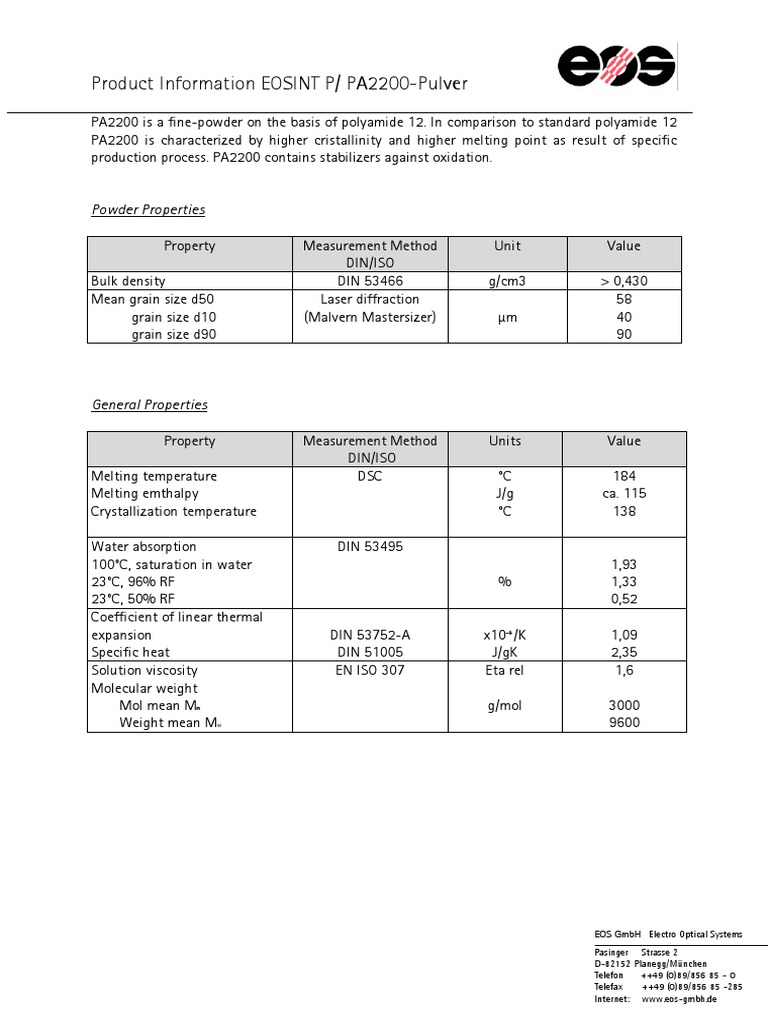 PA2200 Polyamide White PDF | PDF | Creep (Deformation) | Young's Modulus