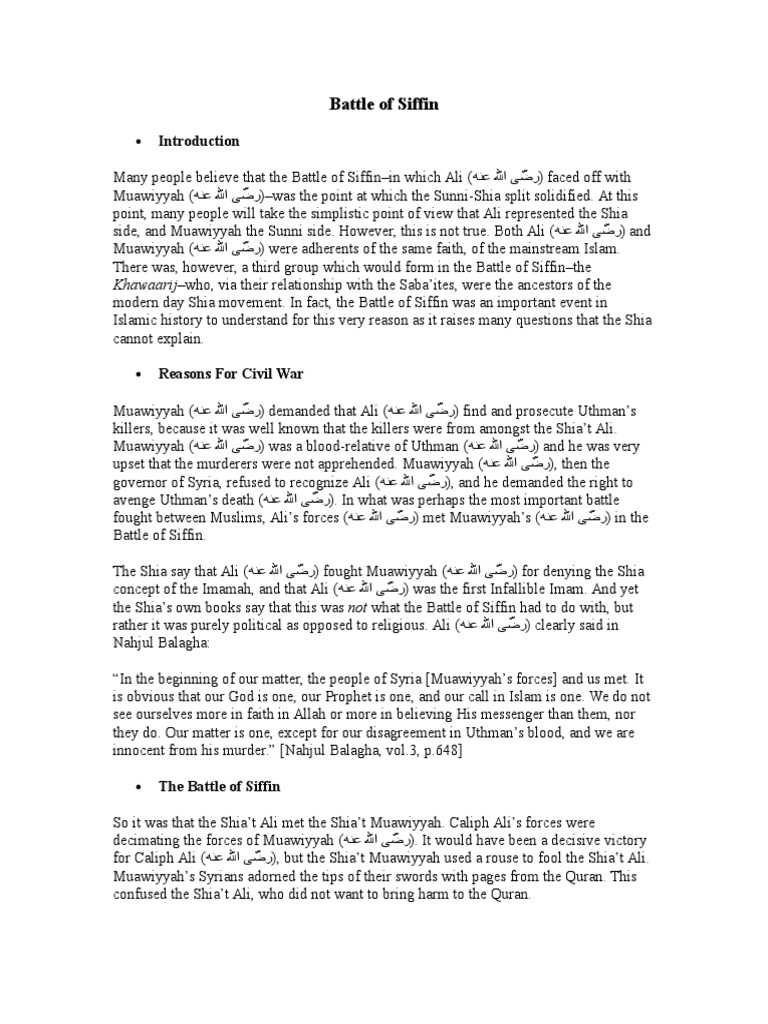 Battle of Siffin | Download Free PDF | Ali | Shia Islam