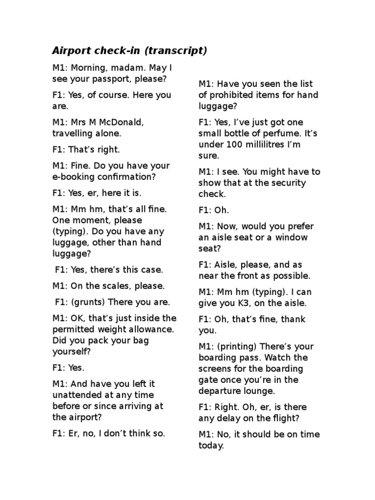 Airport Check in Transcript | PDF