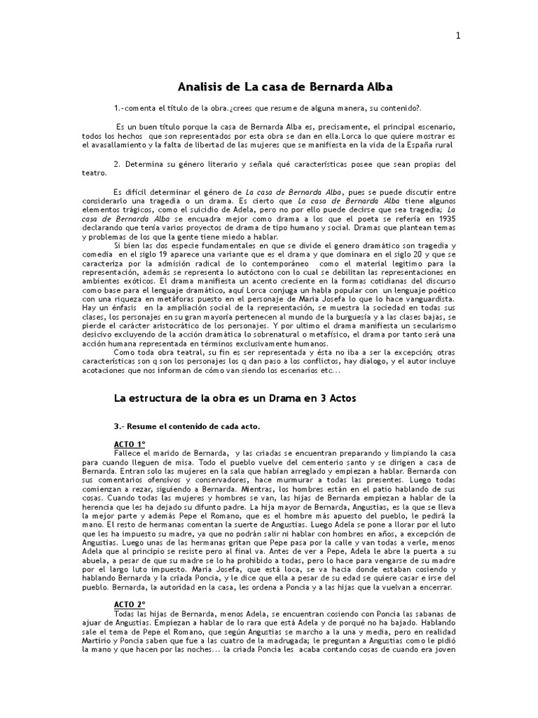 Analisis - de La Casa de Bernarda Alba | PDF | Federico García Lorca ...