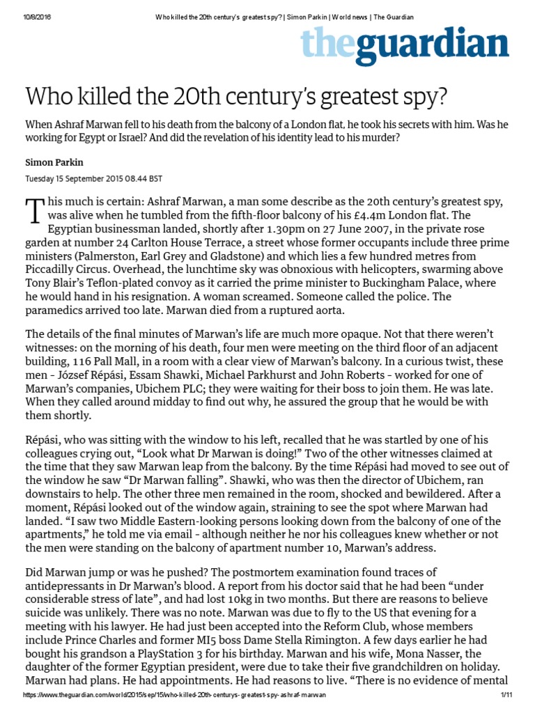 Spy Mystery: Ashraf Marwan's Death | PDF | Mossad | Unrest
