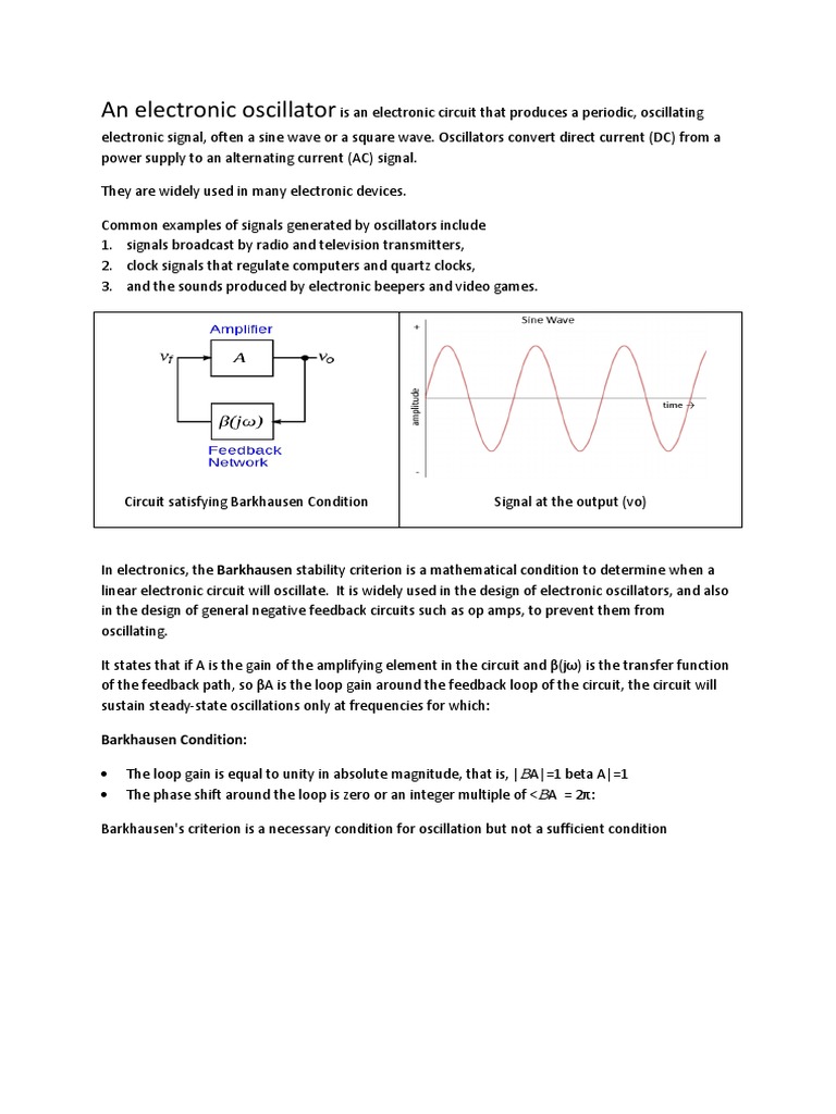 The Fundamentals of Oscillator Circuits: Exploring Barkhausen Stability Criterion, Phase Shift ...