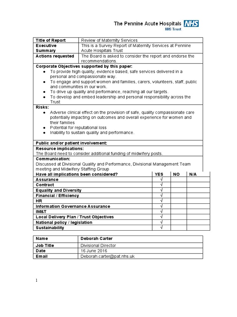 Internal Review Into Maternity Services at Pennine Acute NHS Trust ...