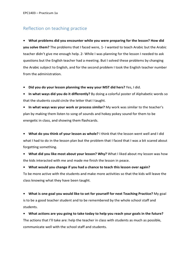 reflection on teaching practice | Education Theory | Teaching