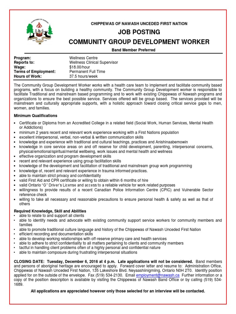 Community Group Development Worker Job | PDF | First Nations | Mental ...