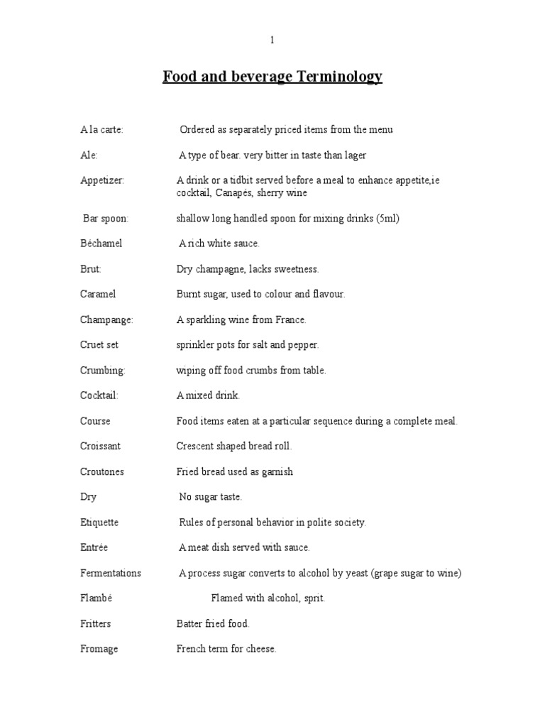 Food and Beverage Terminology Guide | PDF | Wine | Drink