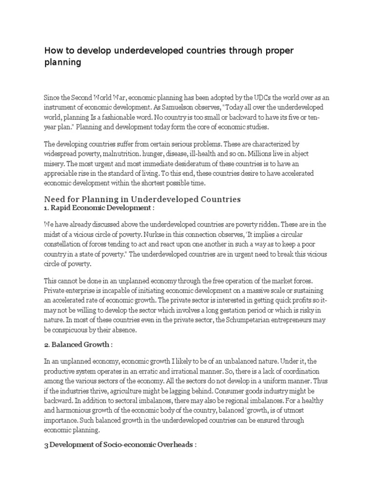 How To Develop Underdeveloped Countries Through Proper Planning | PDF ...