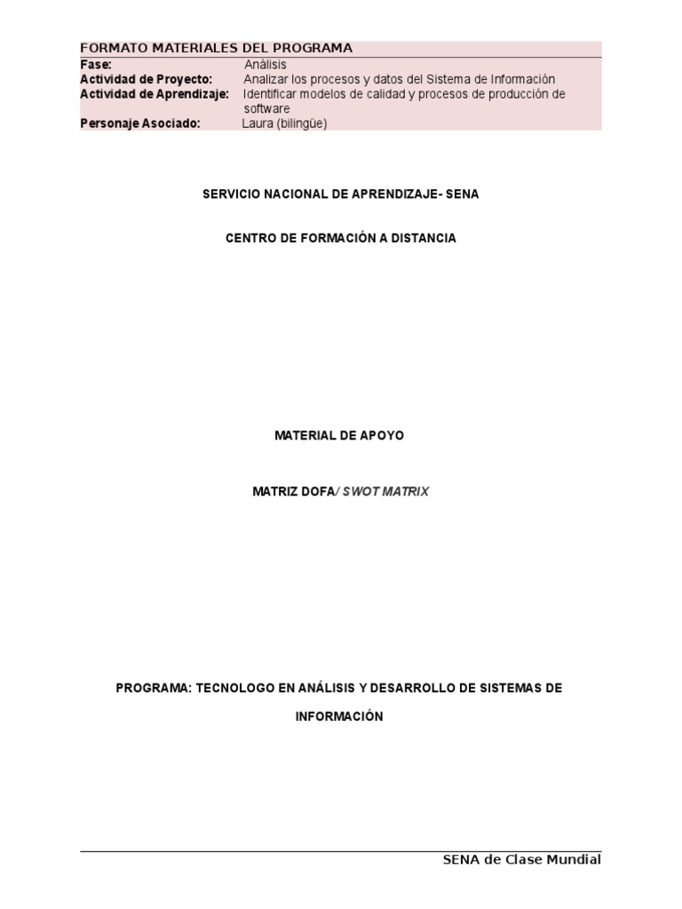 Matriz Dofa Swot Matrix | PDF