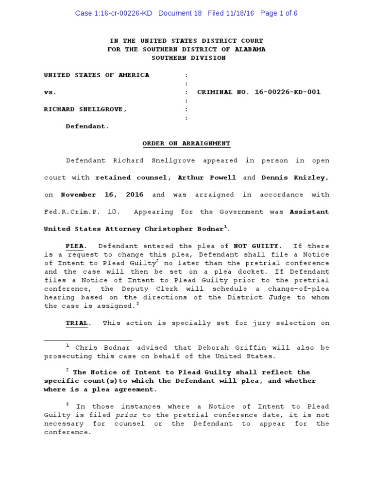 Snell Grove Arraignment Order | PDF | Continuance | Plea