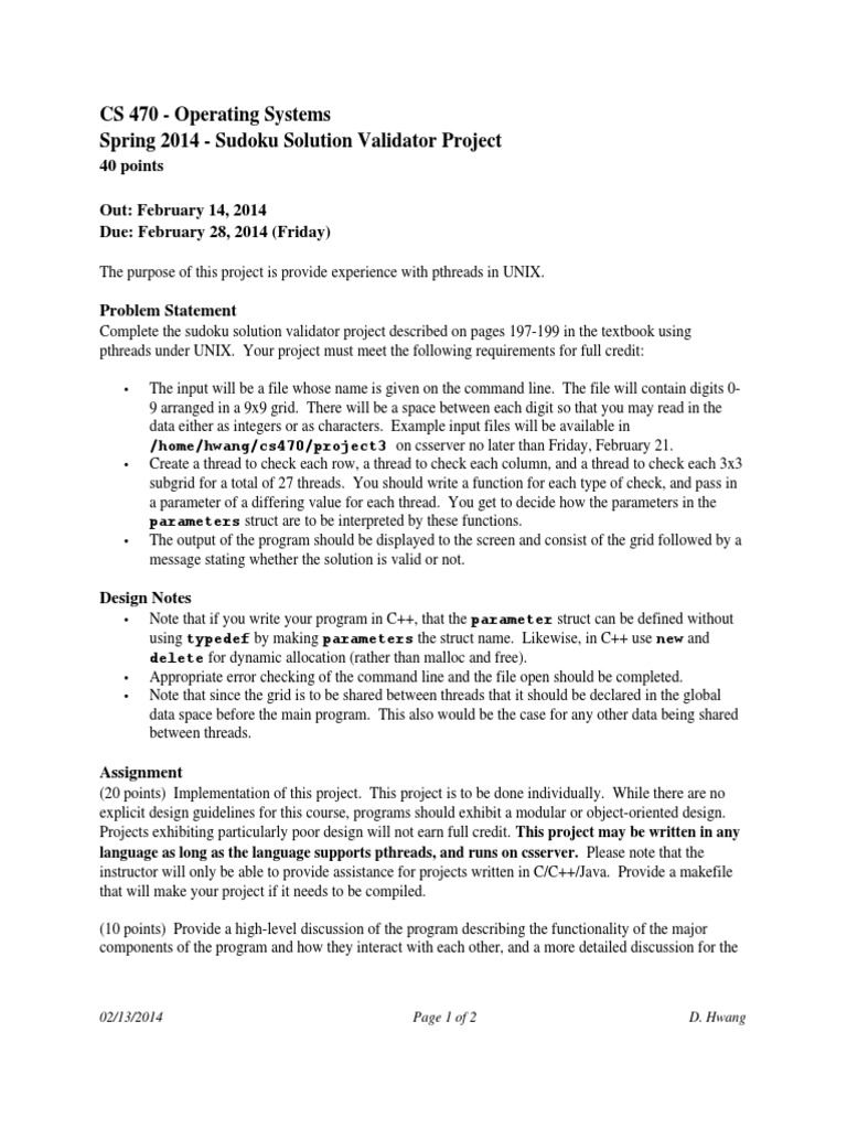 Sudoku Problem Os Pdf Thread Computing Parameter Computer Programming 