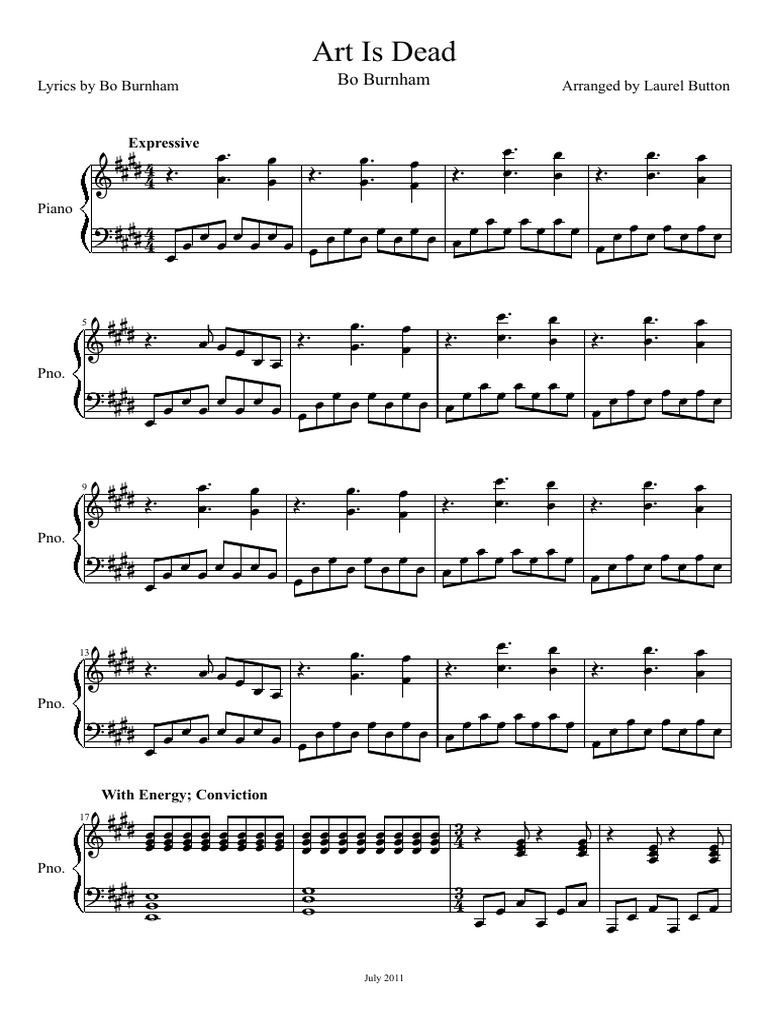 Art Is Dead - Bo Burnham Official Piano Music Sheet | PDF
