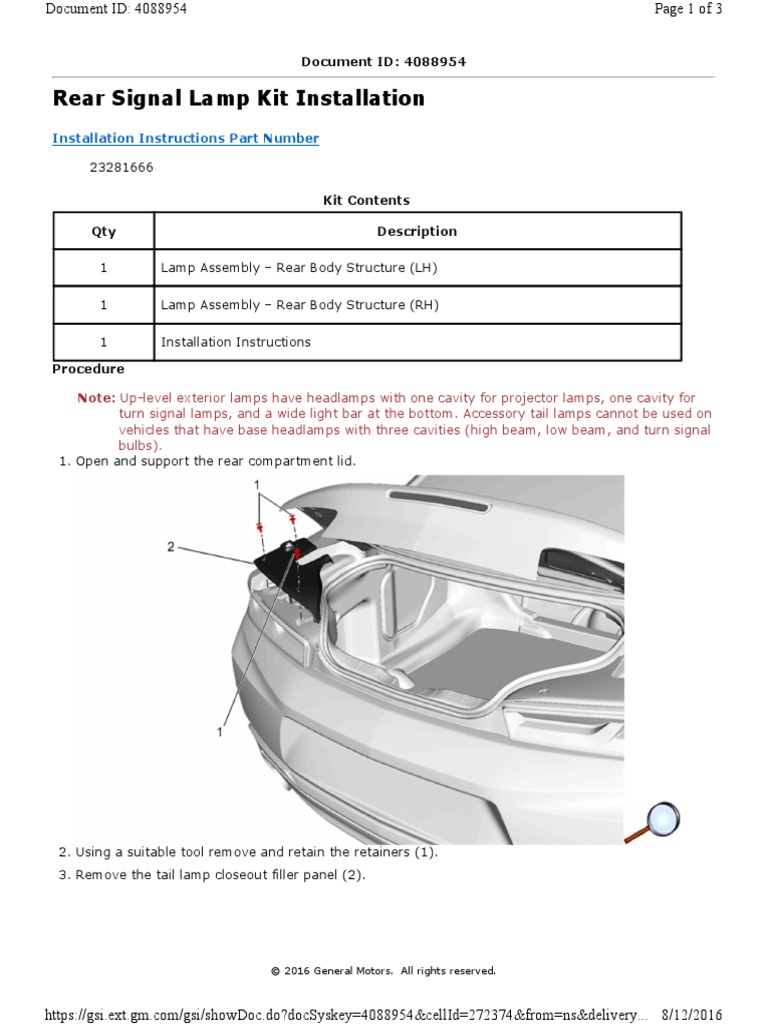 Rear Signal Lamp Kit Installation: Installation Instructions Part ...
