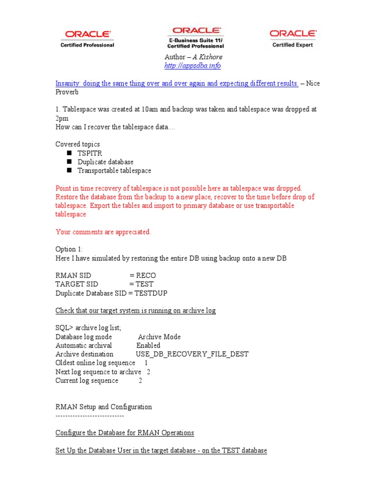 2 Tablespace Recovery | PDF | Oracle Database | 64 Bit Computing