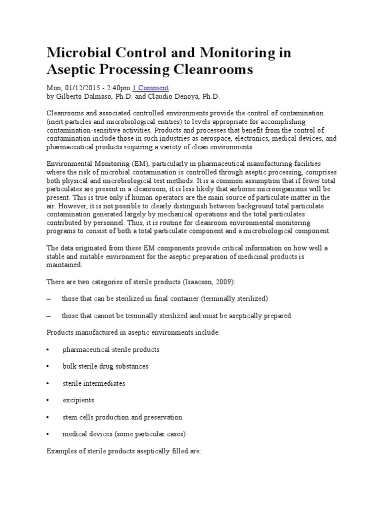 Microbial Control and Monitoring in Aseptic Processing Cleanrooms | PDF ...