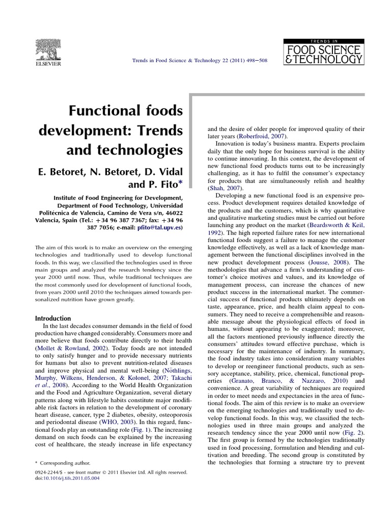 Functional Foods Development: Trends and Technologies: E. Betoret, N ...