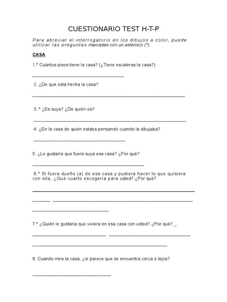 Cuestionario HTP | PDF | Ocio