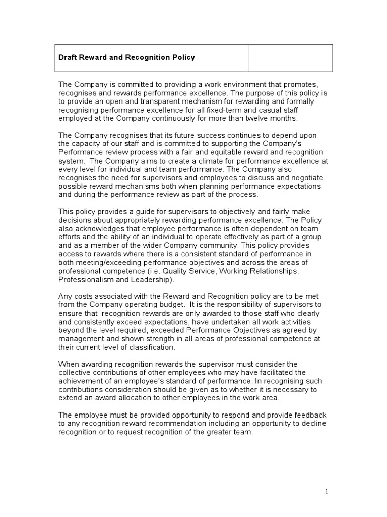 Reward and Recognition Policy | PDF | Competence (Human Resources) | Employment