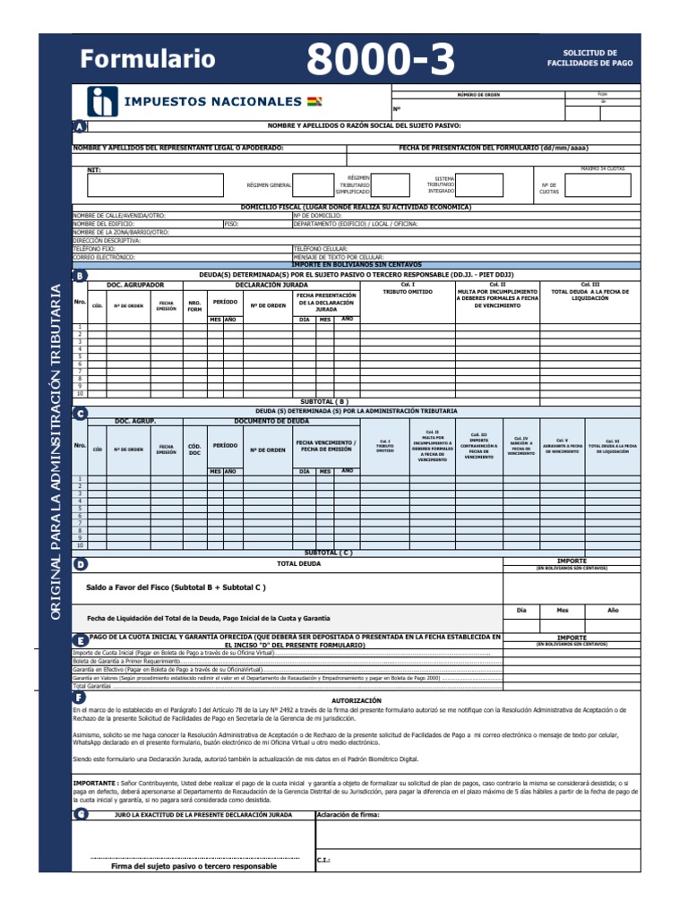 formulario de solicitud de pagos | Contribuyente | Pagos