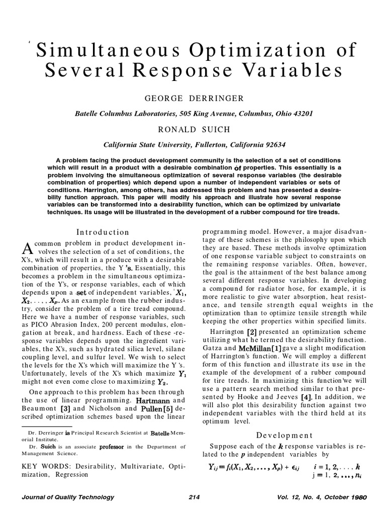Simultaneous Optimization Of Several Response Variables Through